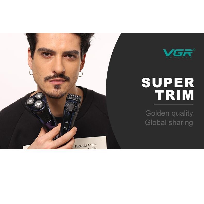 VGR 3 IN 1 Beard Shaver LED Display Eyebrows Trimmer Rechargeable Electric Shaver 0mm Shaving ...