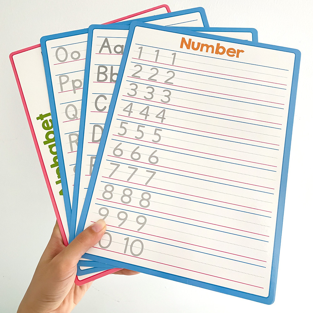 4-Piece Double Sided Kids Dry Erase Whiteboard Set - Alphabet & Number ...