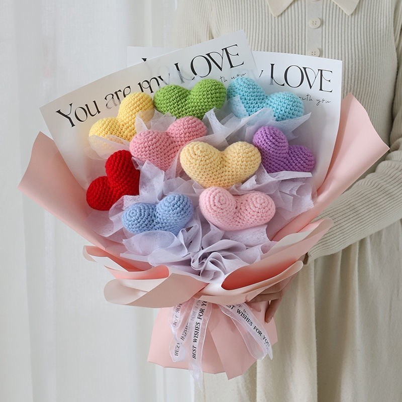 Hand Woven Flowers Rose Tulips Handicraft Bouquet DIY Finished Flowers ...