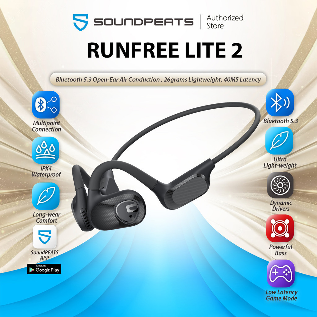 SoundPEATS RunFree Lite 2 Bluetooth 5.3 Sports Air Conduction Open Ear ...
