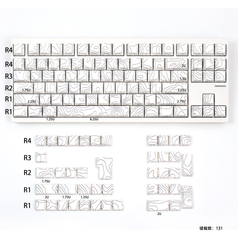 131Keys black white WOB BOW Line Keycaps Light Through RGB Side Printed ...