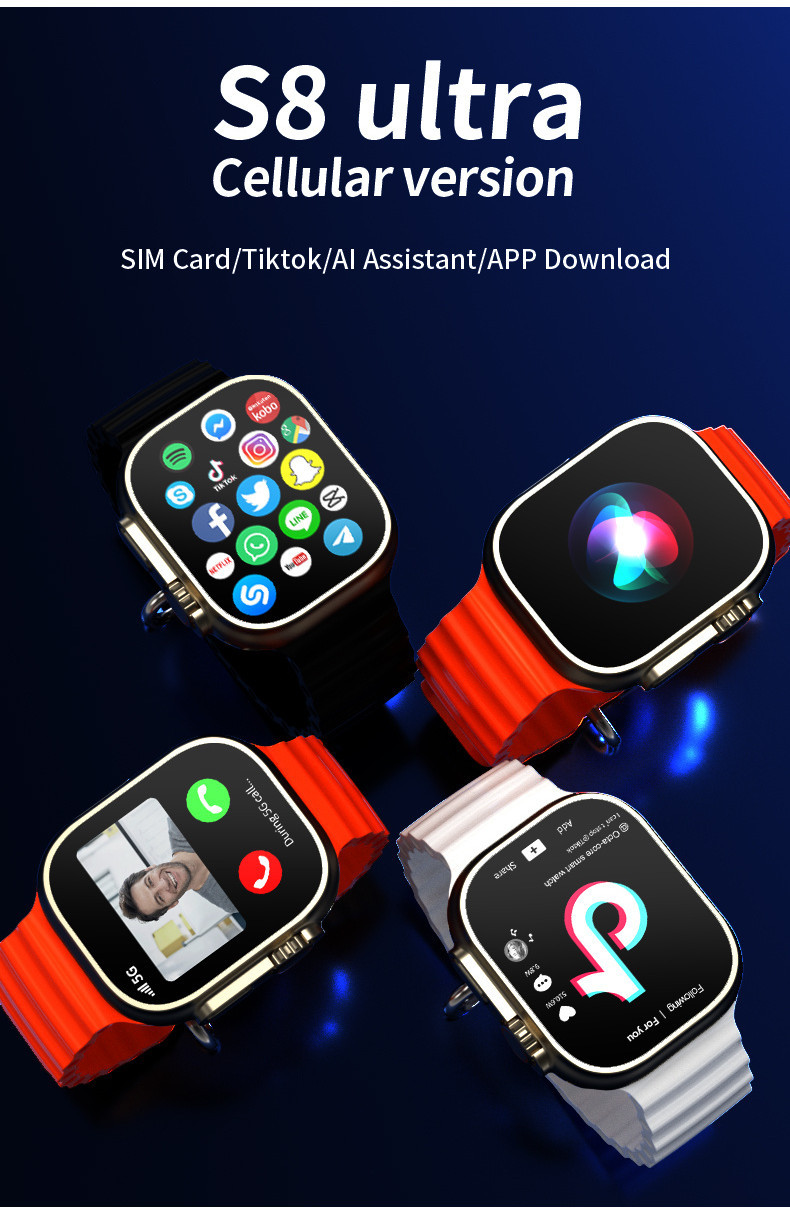 【4G SIM card】S8 Ultra smart watch with sim slot and wifi GS29 ultra 4G ...