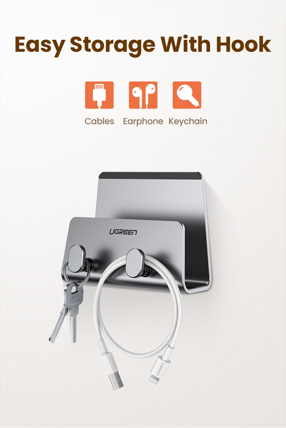 UGREEN Wall Mount 3M Adhesive Multifunction Aluminium Phone Holder ...