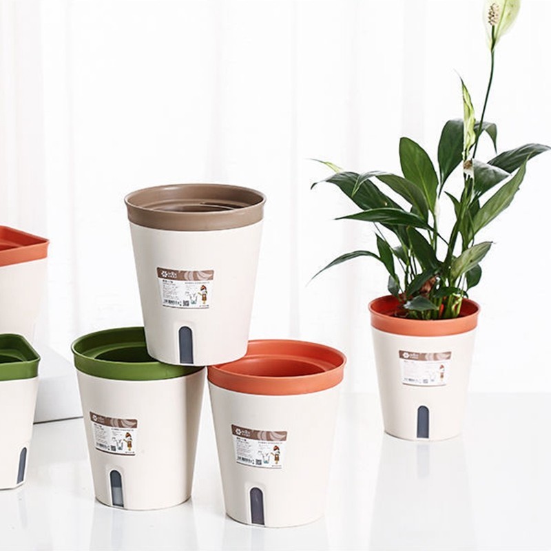 Double Layer Self Watering Hydroponics Flower Pot Plastic Lazy ...