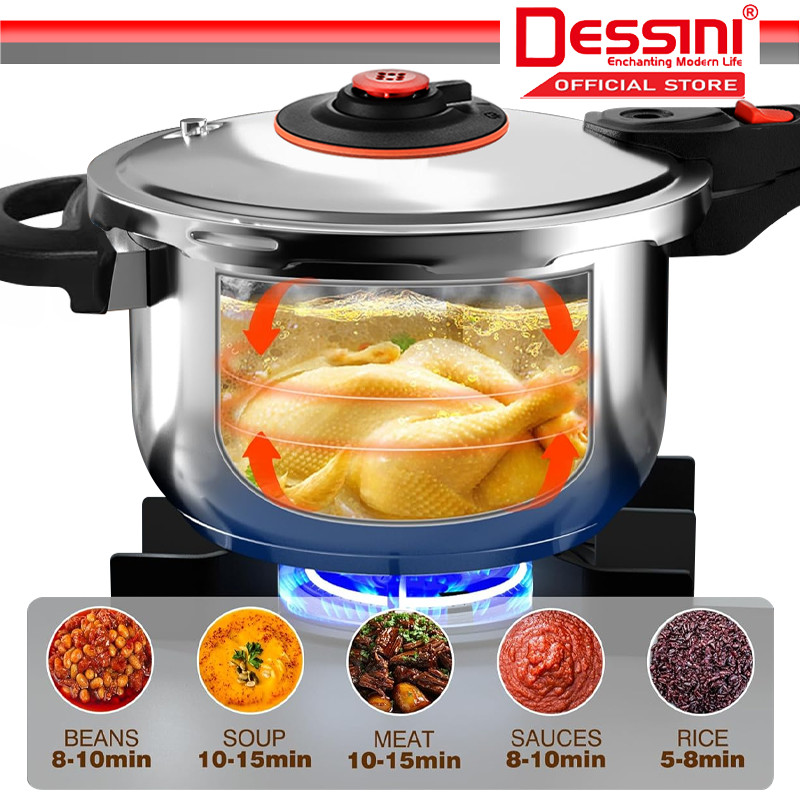 DESSINI ITALY 6L Non-stick Stainless Steel Induction Pressure Cooker ...