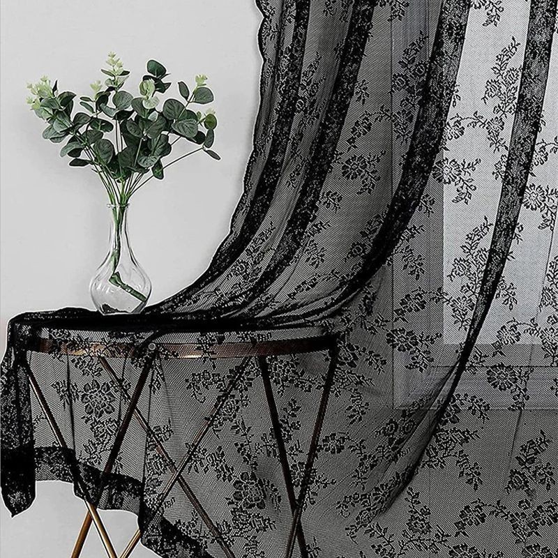 Ins Langsir Lace Hitam White Black Lace Curtain Window Screening ...