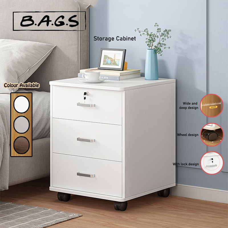 TheBags 3 Tier Roller Office File Cabinet Locker Storage Cabinet Wooden ...