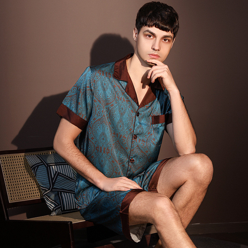 Cool Men's Sleepwear Ice Silk Spring Thin Short Sleeve Youth Satin ...