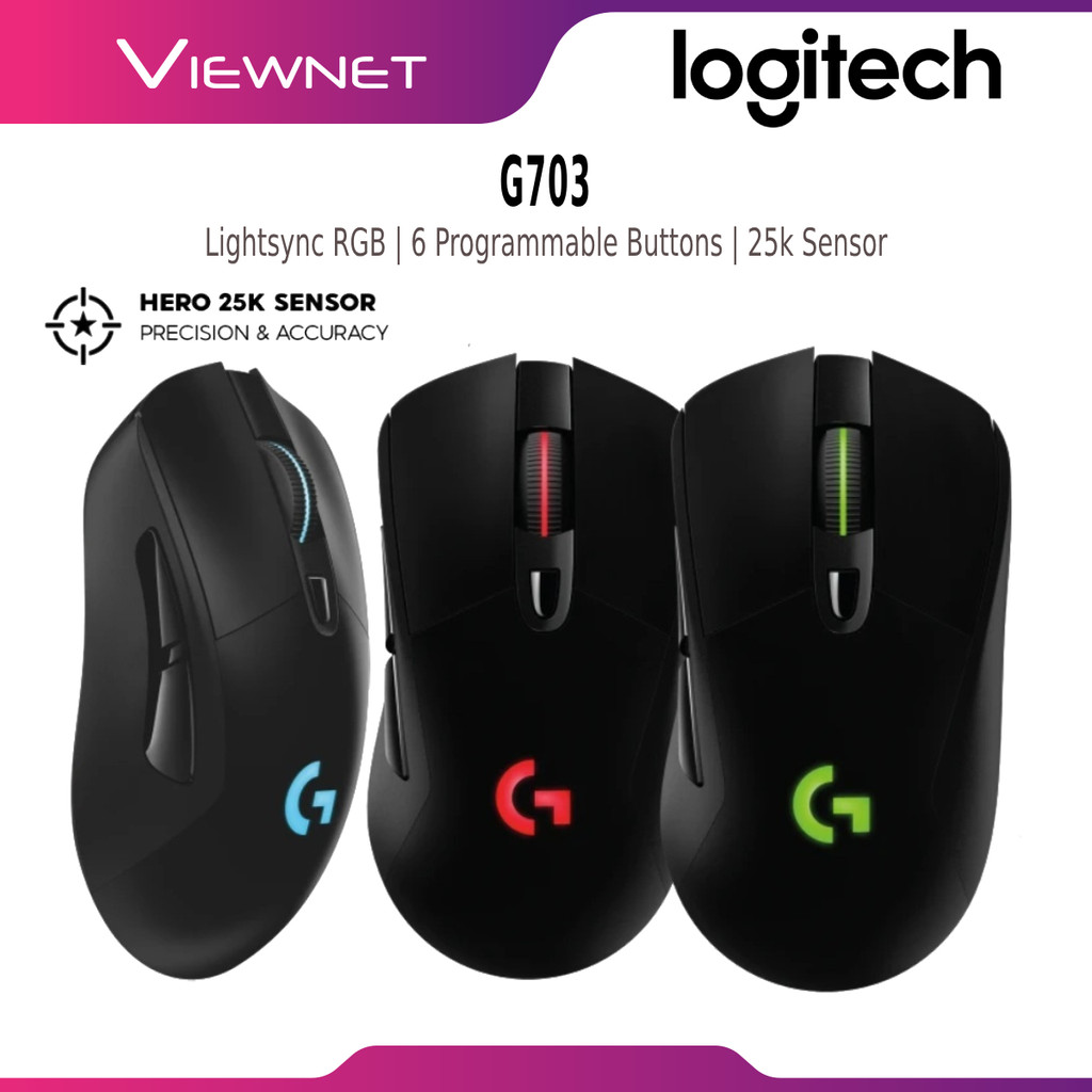 LOGITECH G703 LIGHTSPEED WIRELESS GAMING MOUSE HERO 25K SENSOR | LIGHTSYNC RGB LIGHT | 6 ...