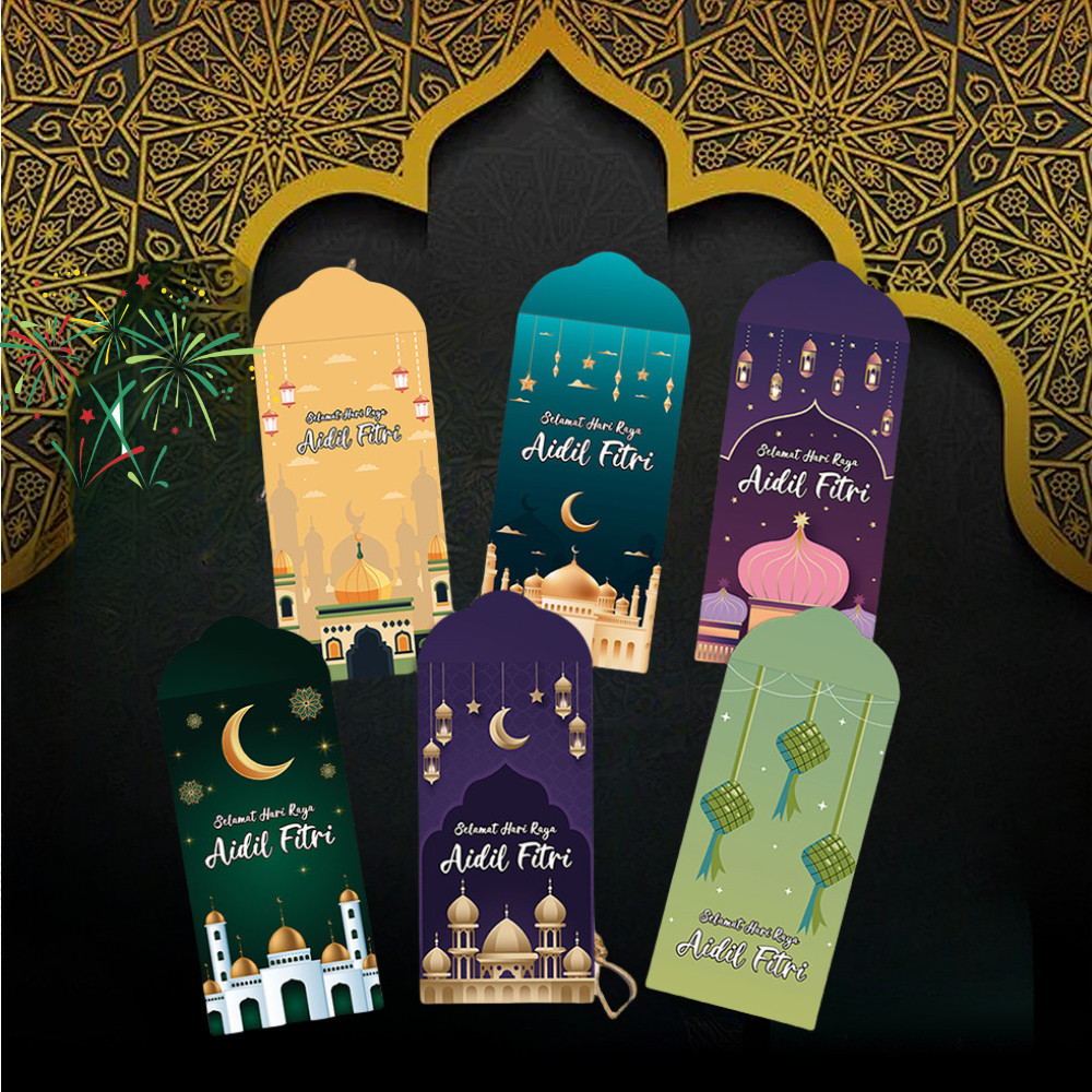 6pcs 2025 Sampul Duit Raya Islam Muslim Green Envelope Hari Raya Red ...