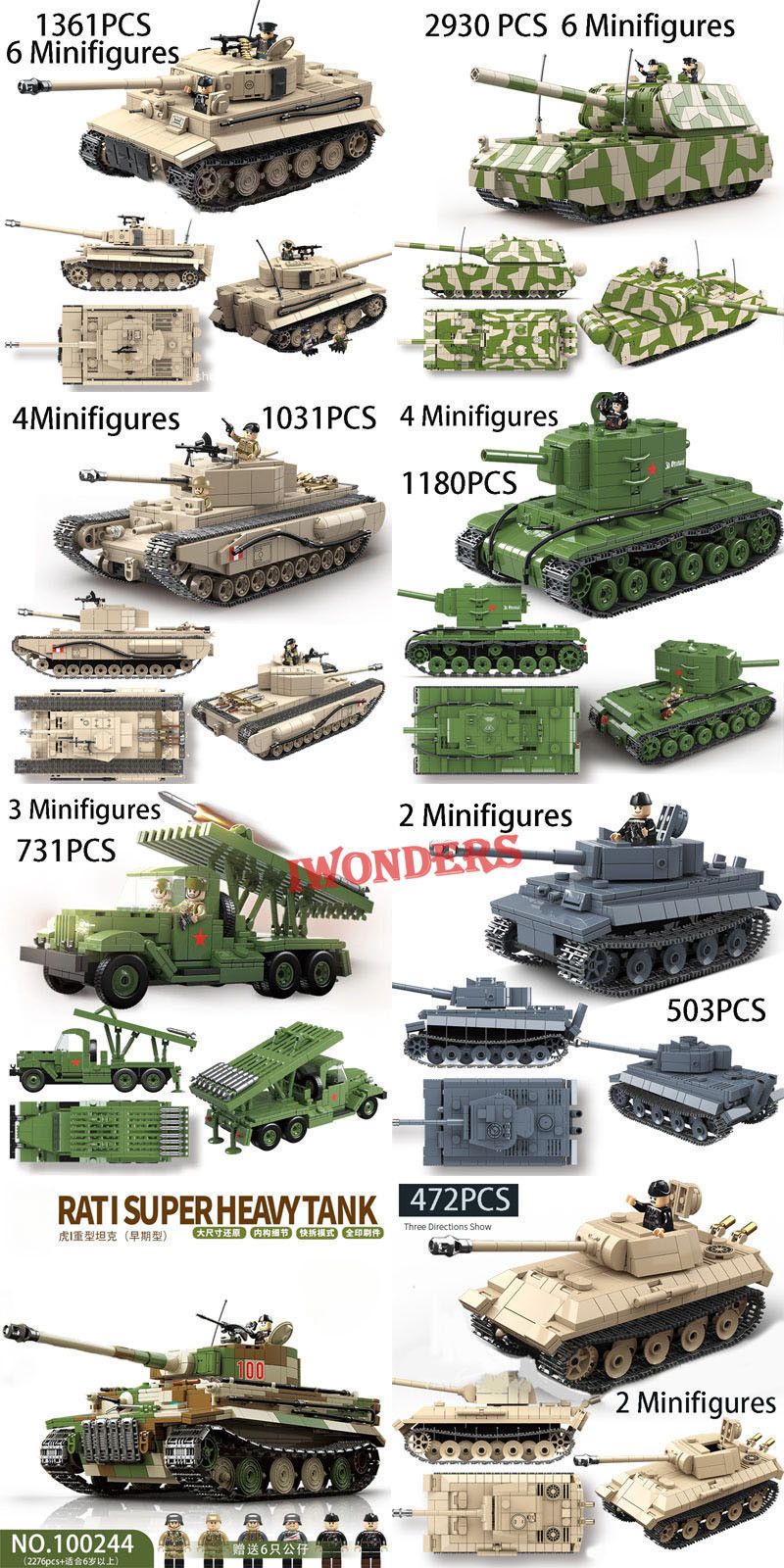 New World War Russian T-34 KV-1 Heavy Tank Building Blocks Panther ...
