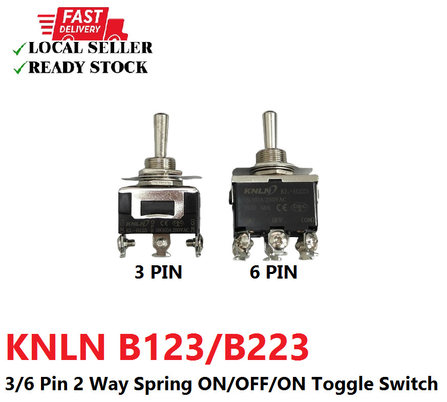 KNLN B123/B223 3/6 Pin 2 Way Spring ON/OFF/ON 16A Toggle Switch Black | Shopee Malaysia