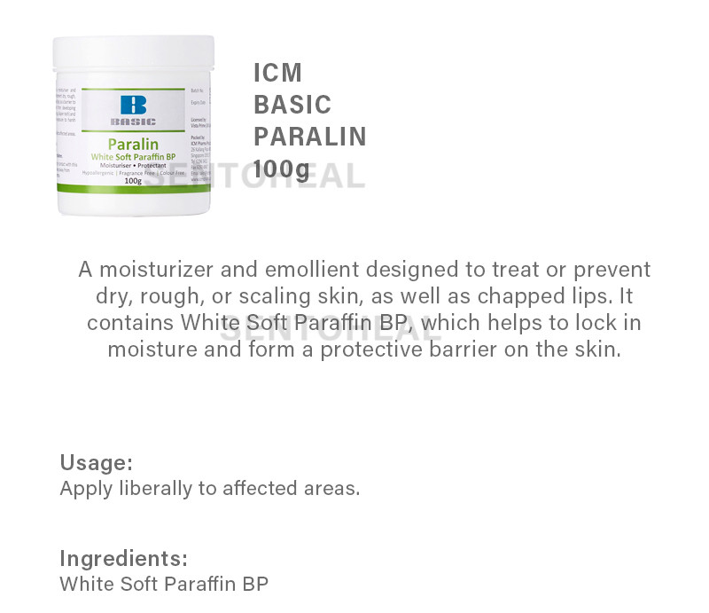 ICM Paralin Dermalin White Soft Paraffin 100G Moisturiser Dry Skin ...