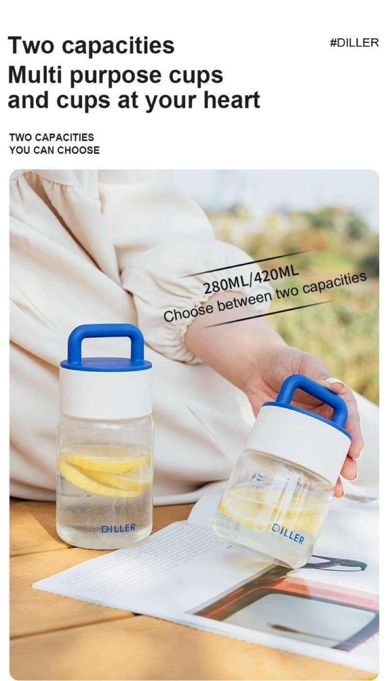 Diller EasyHandle Borosilicate Glass Water Juice Mug Bottle 388MLH568 (280ml/420ml) | Shopee ...