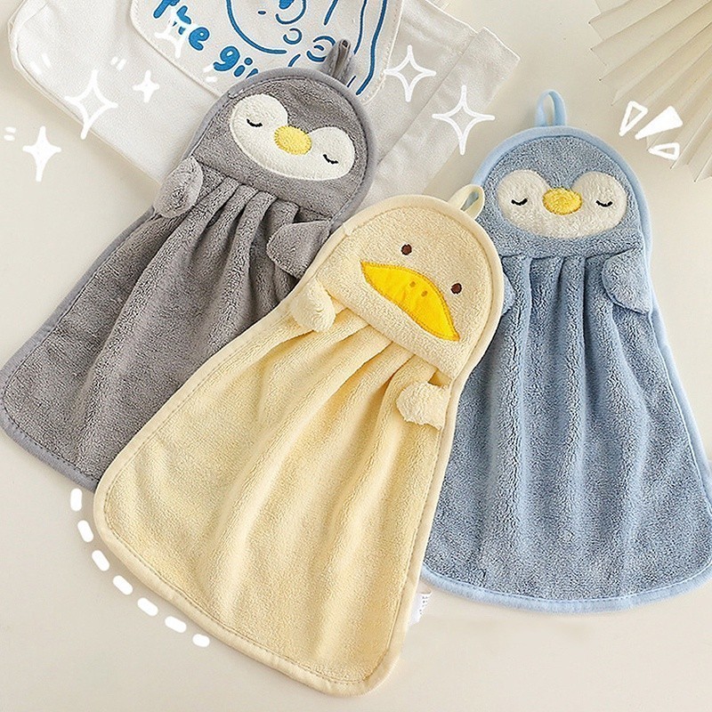 Cartoon Penguin Microfiber Towel Super Absorbent Hand Towel Soft Coral ...