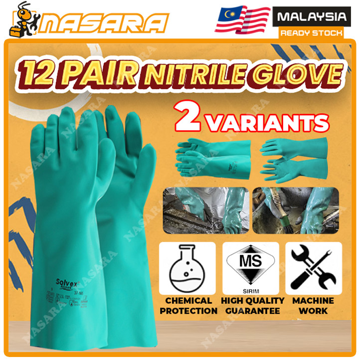 Nasara 12 Pairs Rubberex / Ansell Solvex Green Rubber Nitrile Hand ...