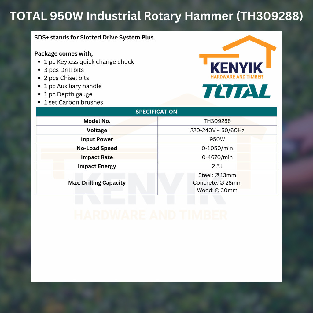 TOTAL 950W 4 IN 1 Rotary Hammer Drill TH309288 TH308268 | Chisel ...