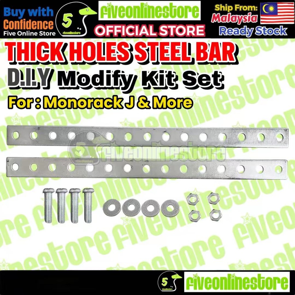 Monorack Metal Bar Besi Lubang Modify Kit Set - Thick Holes Steel Bar ...