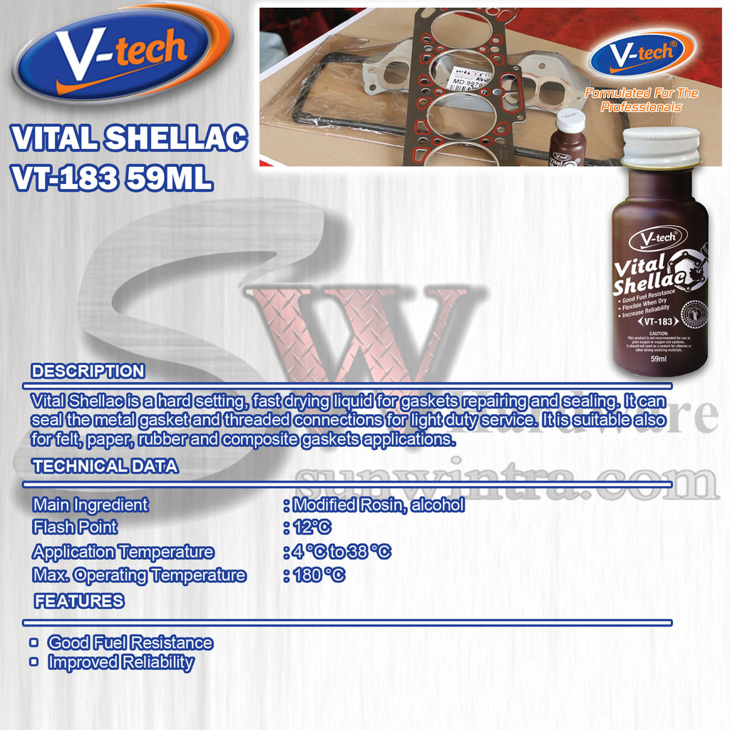 SW HARDWARE V-TECH VT-183 Vital Shellac (Gasket Shellac) (59ml) VT183 | Shopee Malaysia