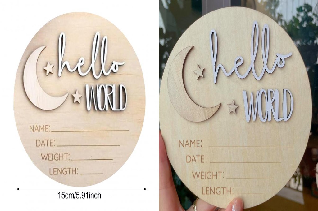 someryer| Personalized Baby Birth Plaque Baby Shower Gift Idea Hello World Newborn Sign Moon ...