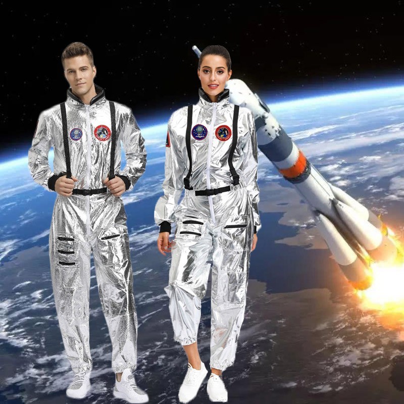 Astronaut Costume for Adult Men Women Silver Metallic Spaceman Space ...