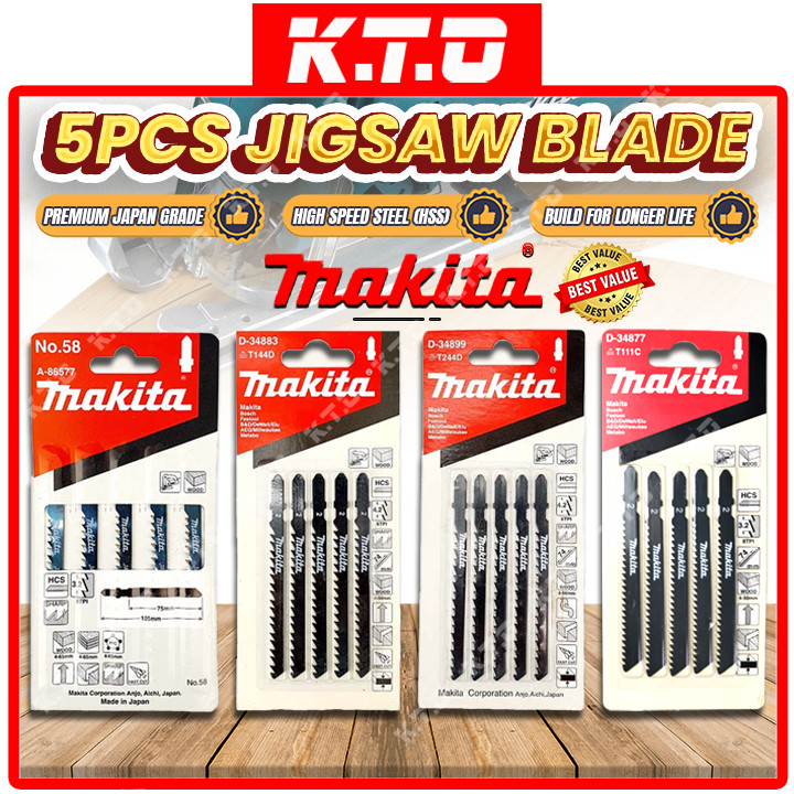 Makita 1 Set / 5 Pcs Jigsaw Blade HCS Straight Cutting Wood PVC Metal ...