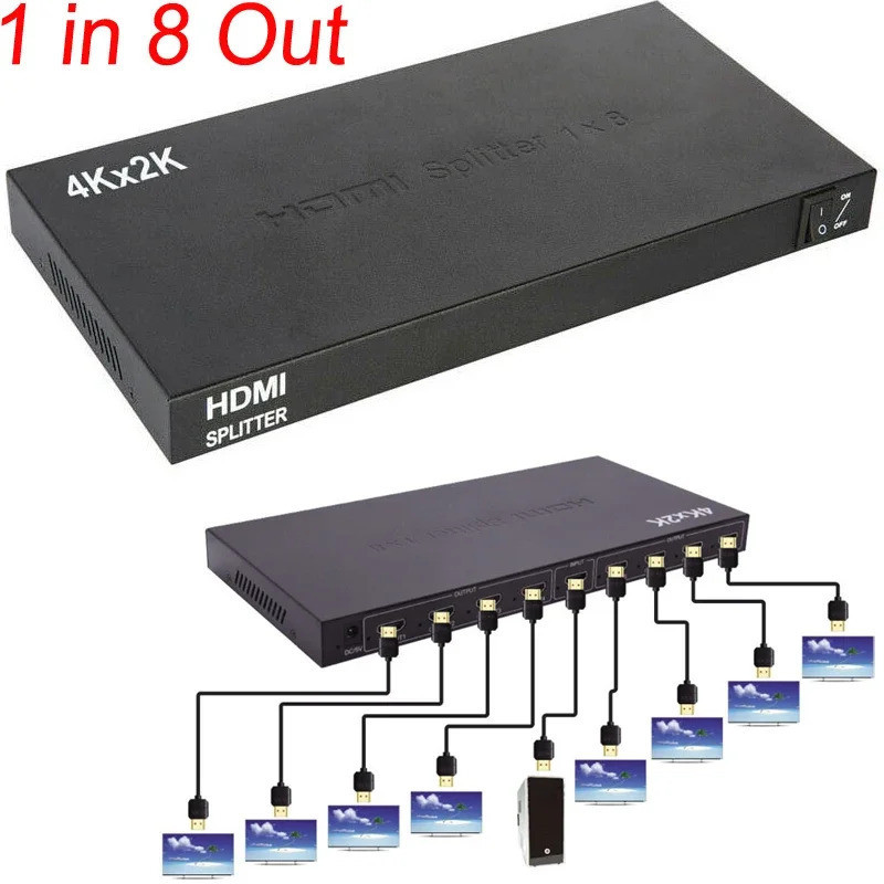 4K 1x8 HDMI Splitter 8 Port Video Splitter 1 in 8 Out Video Distributor ...