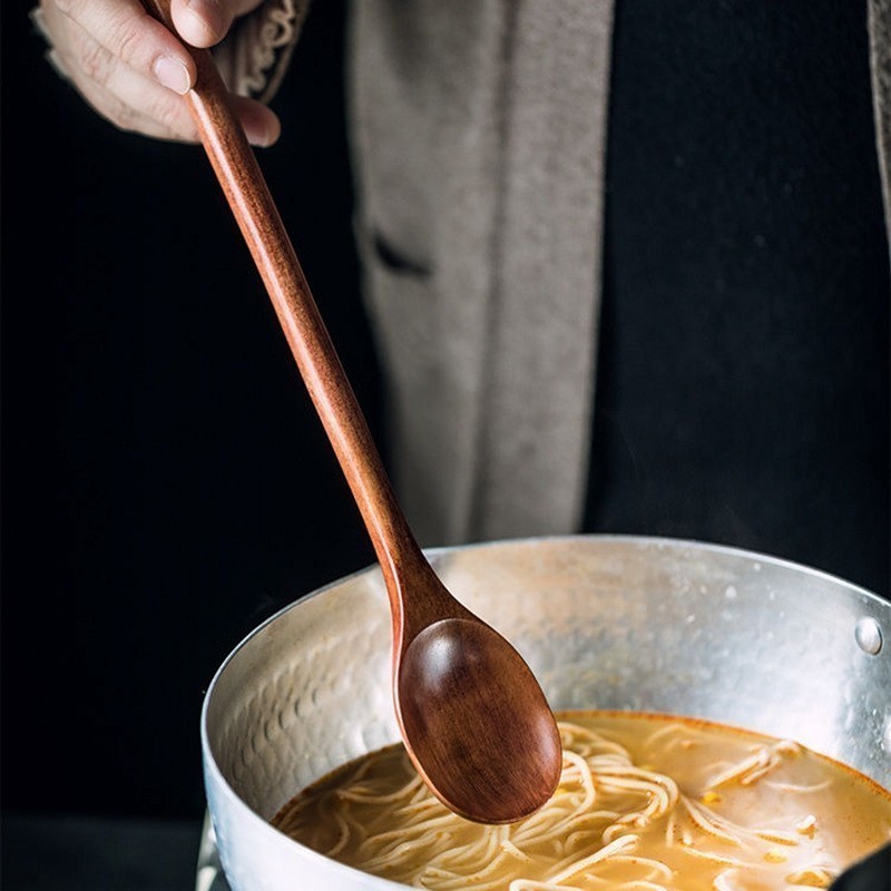 Simple Long Handled Wooden Spoon Simmering Soup Stirring Ladle Kitchen ...