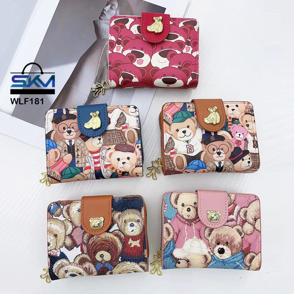 SKM Bear Print Multi-card Slots Short Wallet With Box WLF181 Dompet ...