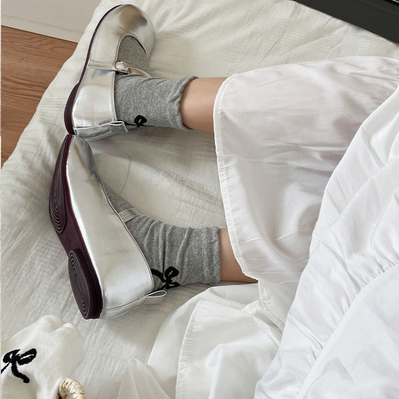 Heel Bow Socks Miumiu Style Mid Calf Socks Spring and Summer New Arrival Thin Style Korean ...