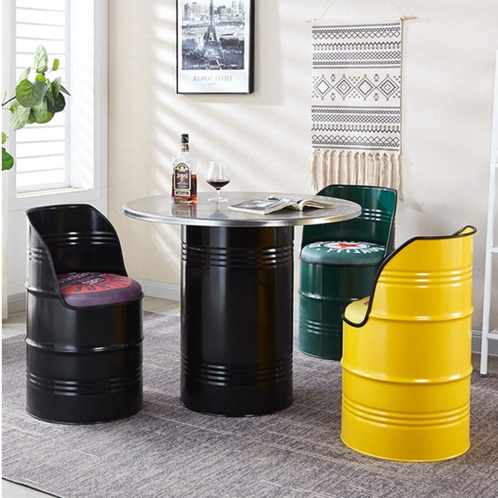 Iron Round Backrest Chair Storage Paint Stool Theme Restaurant ...