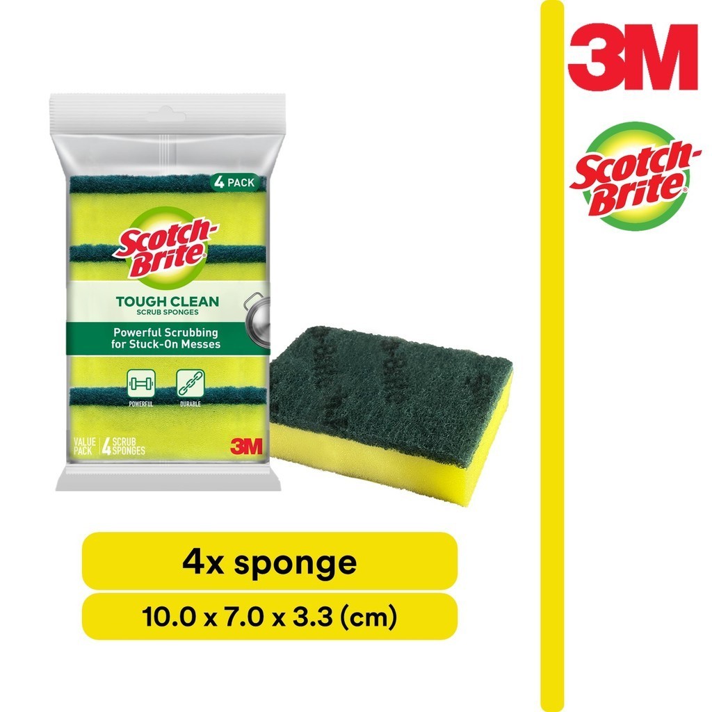 3M Scotch Brite 4pcs/pack Tough Clean Scrub Sponge Dish Pot Wash Span ...