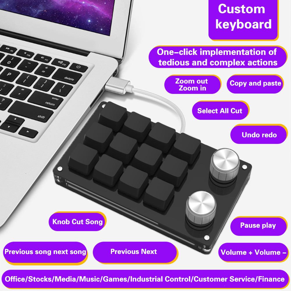 USB Macro Custom Mini DIY 12 Keys 2 Knob Mechanical Keyboard Gaming Drawing Switch Portable AX12 ...