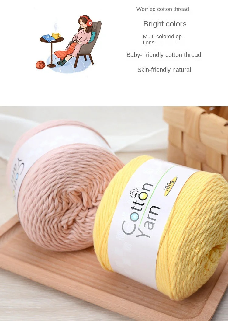 100g/Roll 100% Cotton hand knitting yarn soft Crochet Yarn knit threads ...