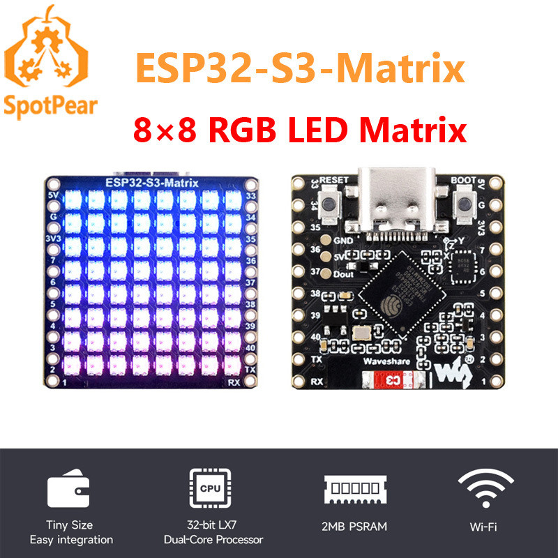 ESP32 Development Board ESP32-S3 Matrix 8x8 RGB-LED-WiFi Bluetooth With QST Attitude Gyro Sensor ...