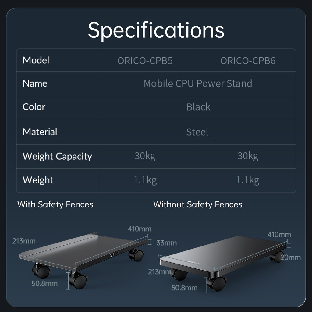 ORICO Steel Mobile CPU Stand Computer Tower Stand Holder with Locking Caster Wheels Fits Most PC ...