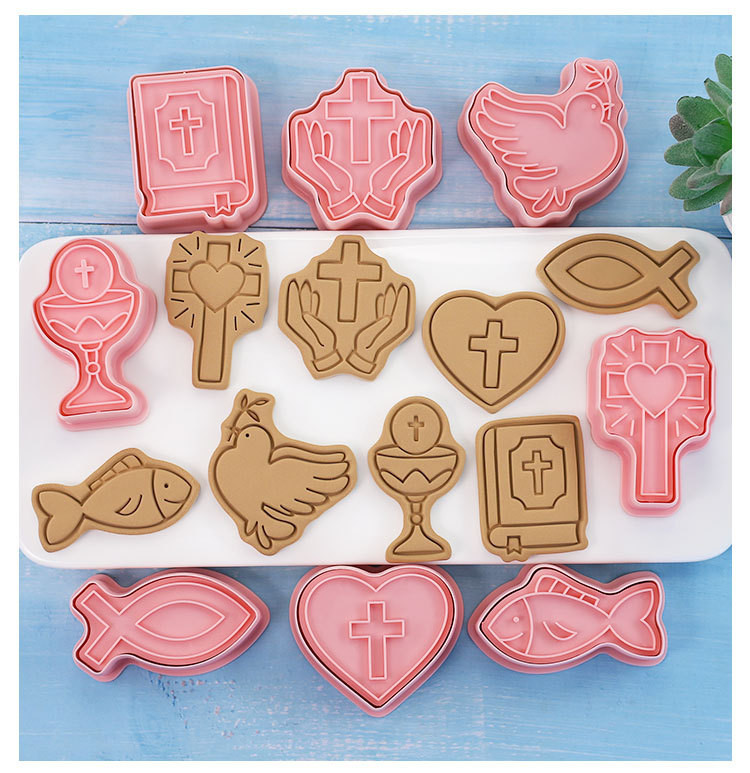 8PCs Easter Communion Cartoon Biscuit Mold Cross Peace Dove Holy Grail ...