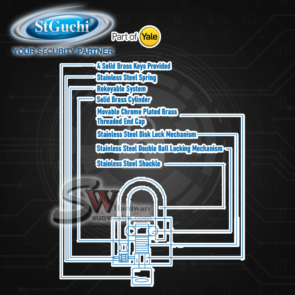 ST GUCHI SGPL130N 50MM SUS304 STAINLESS STEEL SHACKLE SOLID BRASS BODY ...