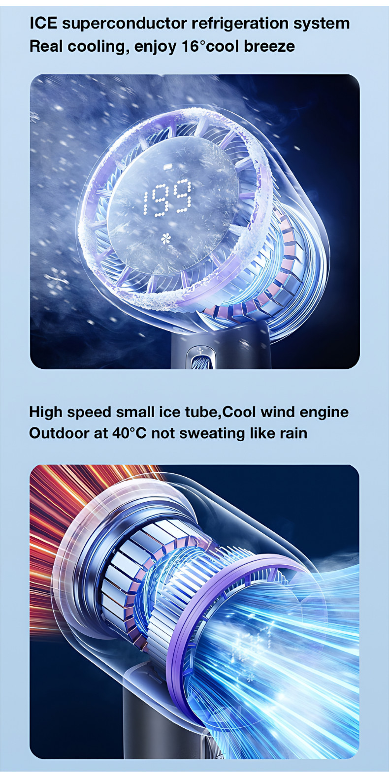 GF02 Handheld Fan 199 Level Strong Wind Portable Bladeless Fan ...