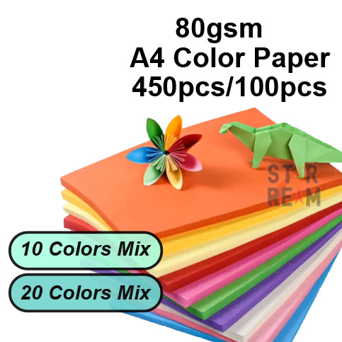 A4 80gsm 10/20 Colors Mix A4 Color Paper (100‘s, 450's)| Light/ Dark ...