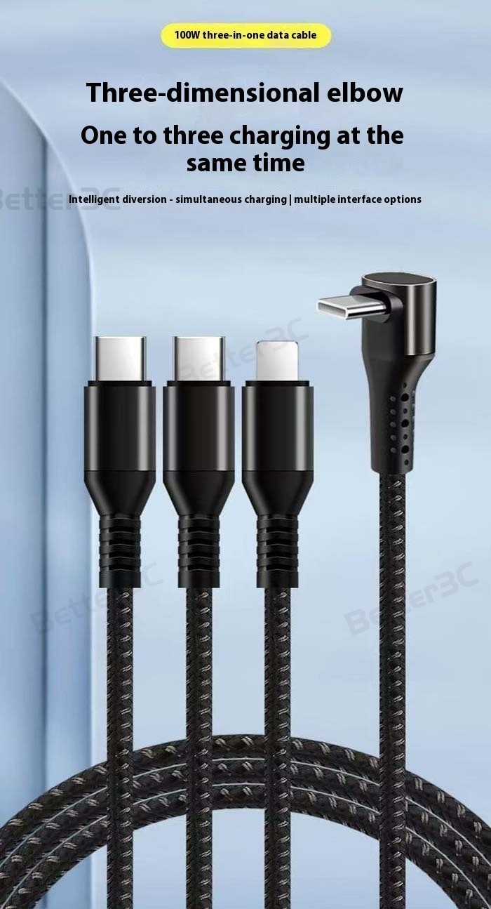 3 in 1 Nylon Weaving Anti Bending Type C to Type C Cable 100W Super ...