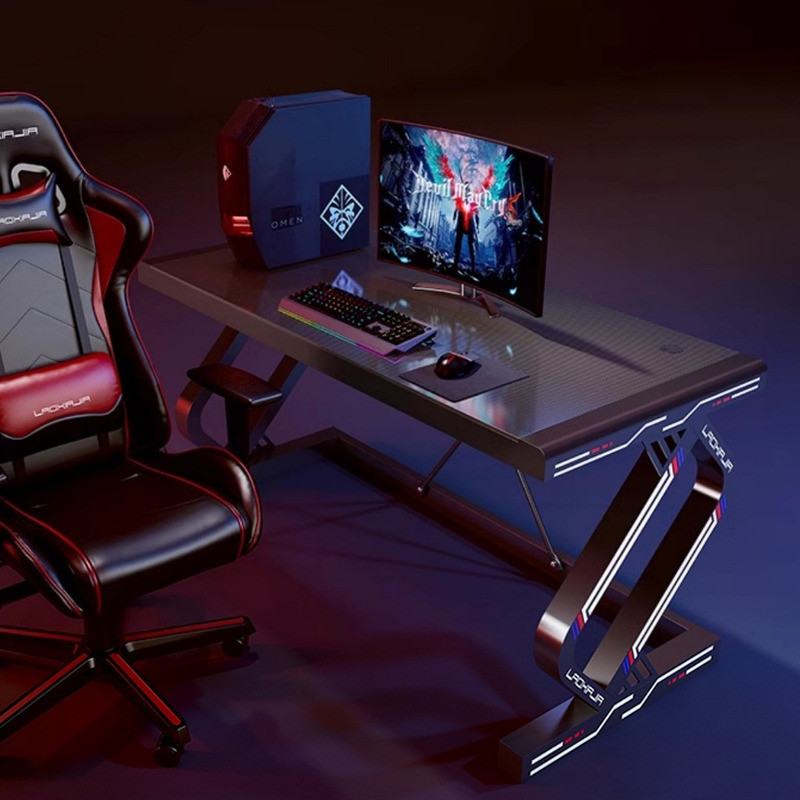 Simple Computer Table MK Gaming Double Tempered Glass Carbon Fiber ...