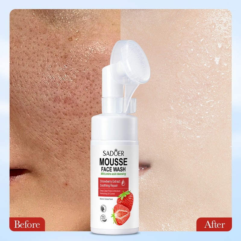 ROREC SADOER Strawberry Mousse Face Wash Amino Acid Deep Clean Pores Moisturizing Foam Cleanser ...