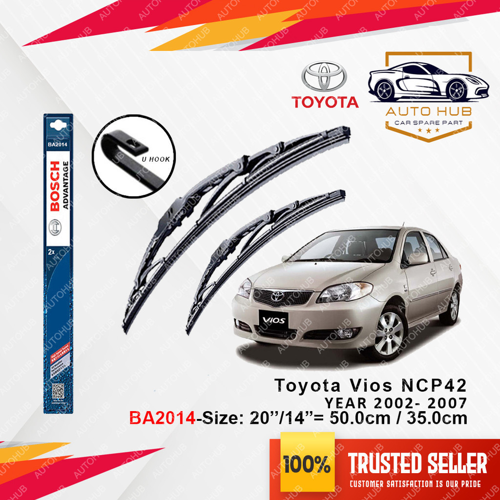 Toyota Vios NCP42 2003-2007 (20"/14") Bosch Advantage Wiper Set Front ...