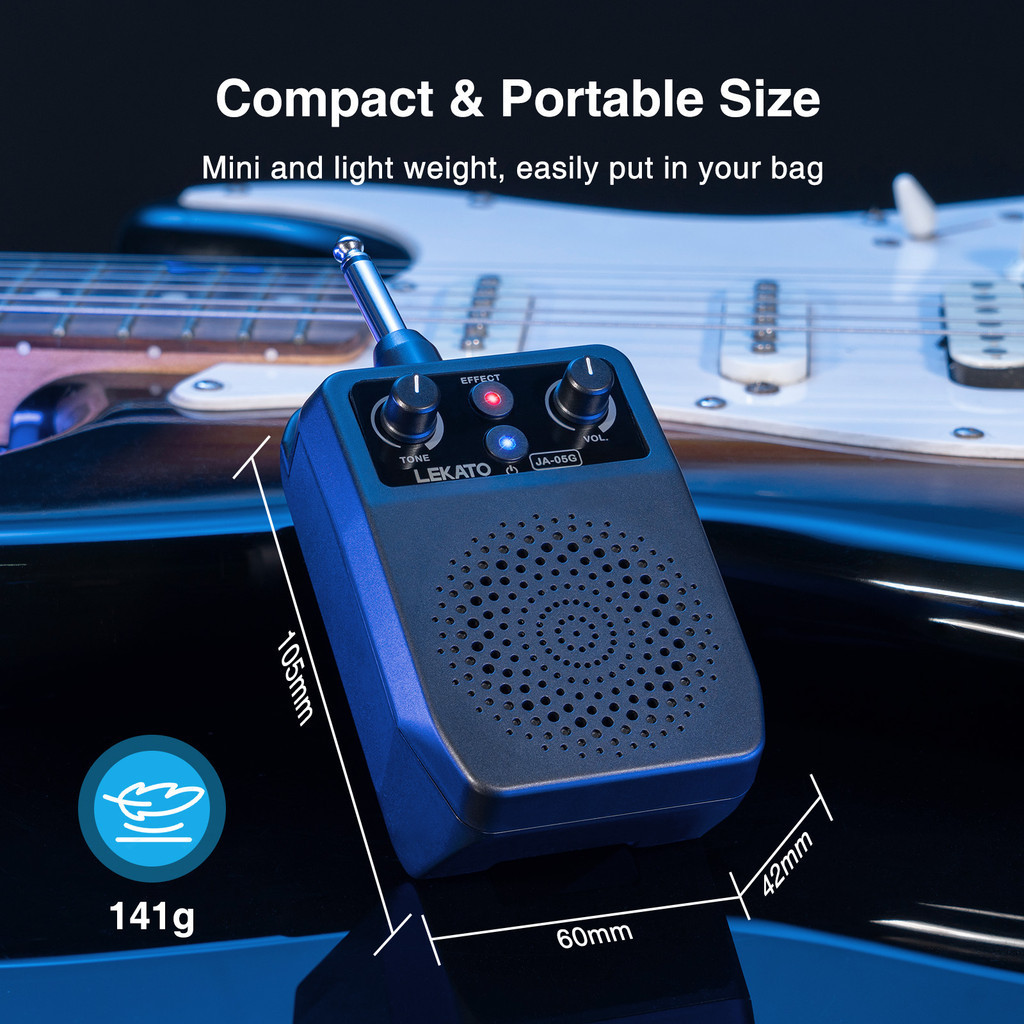 LEKATO JA-05G Mini Guitar Amplifier 5W Rechargeable Bluetooth Amp with Built-in 4 Effects Clean ...
