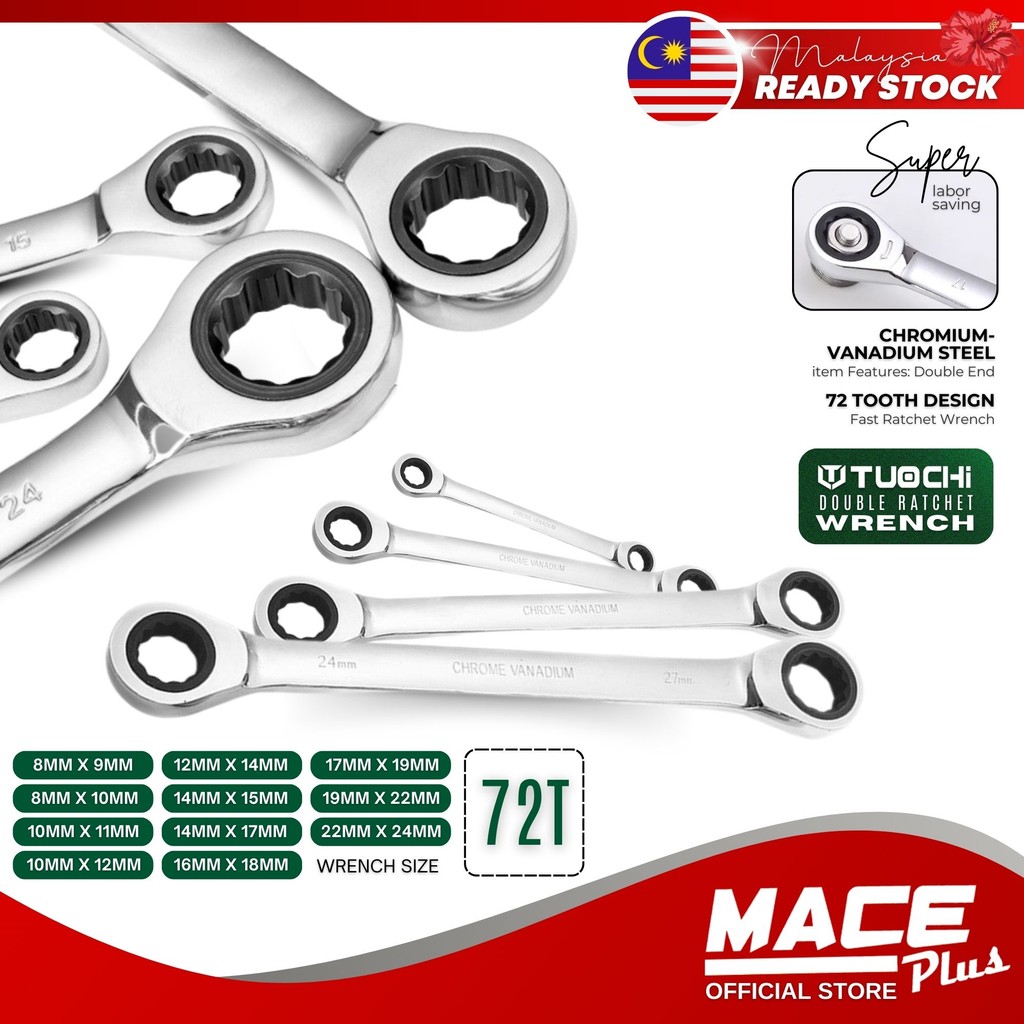 72T (8-24 mm) TUOCHI Double Ratchet Wrench Chrome Vanadium Ratchet ...