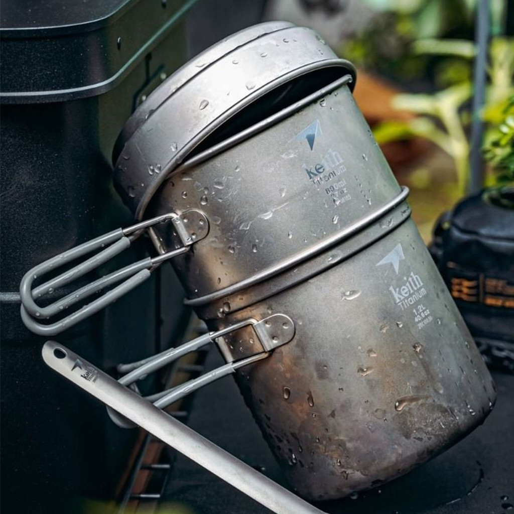 Keith 3 Piece Titanium Pot and Pan Cook Set Ti6014 Camping Pot Picnic ...
