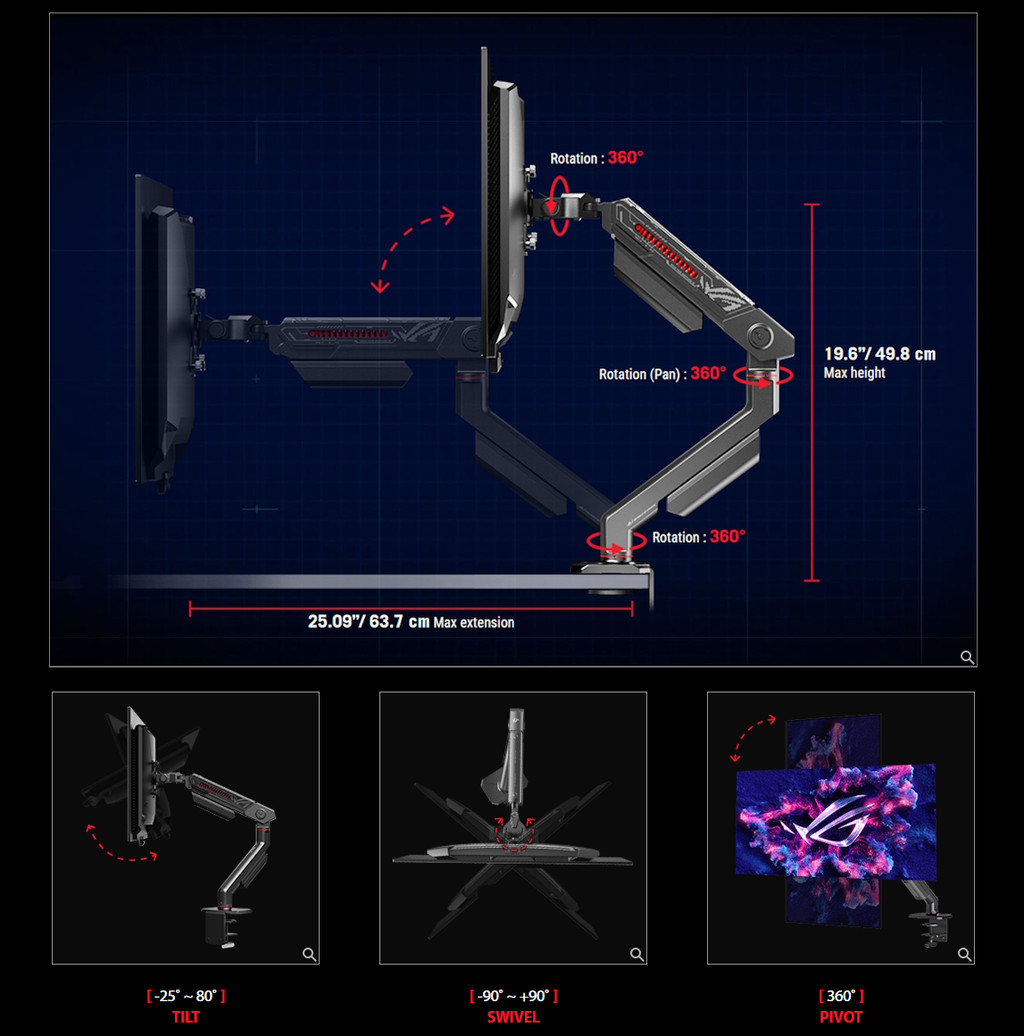 ASUS ROG Ergo Monitor Arm AAS01 - Cable Management, Ergonomic, supports ...