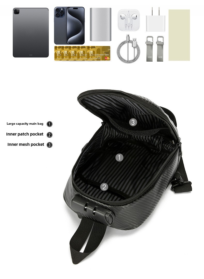 LABER LEE Men Shoulder Bag EVA Crossbody Chest Bag Waterproof USB ...