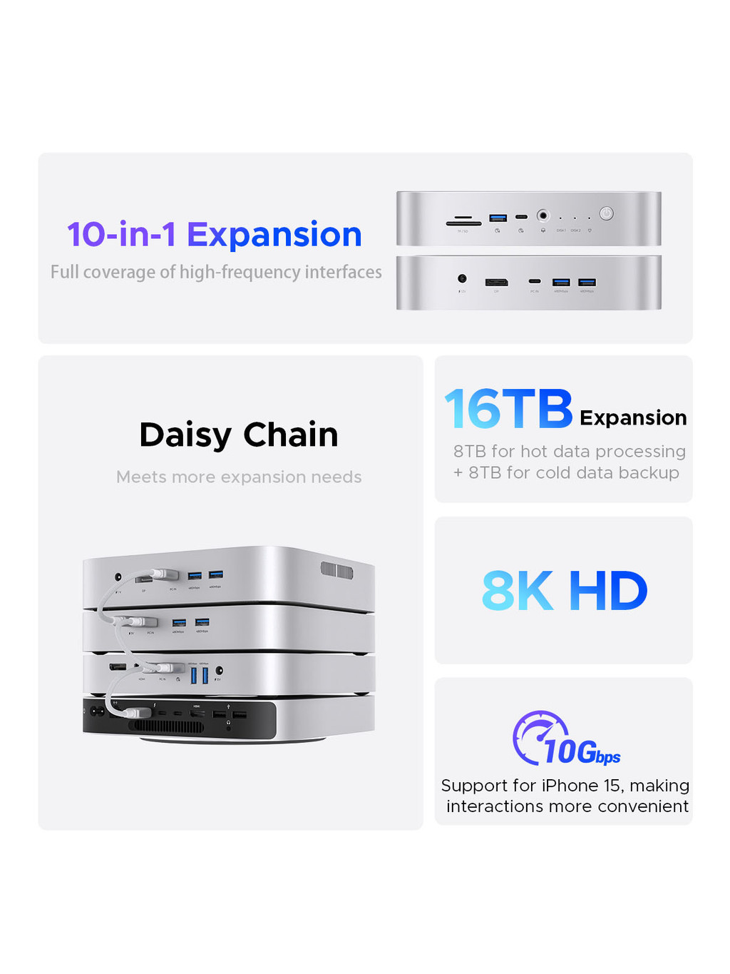 ORICO StudioLink Mac Mini USB C HUB 16TB Expansion 2.5″ SATA NVME M.2 ...